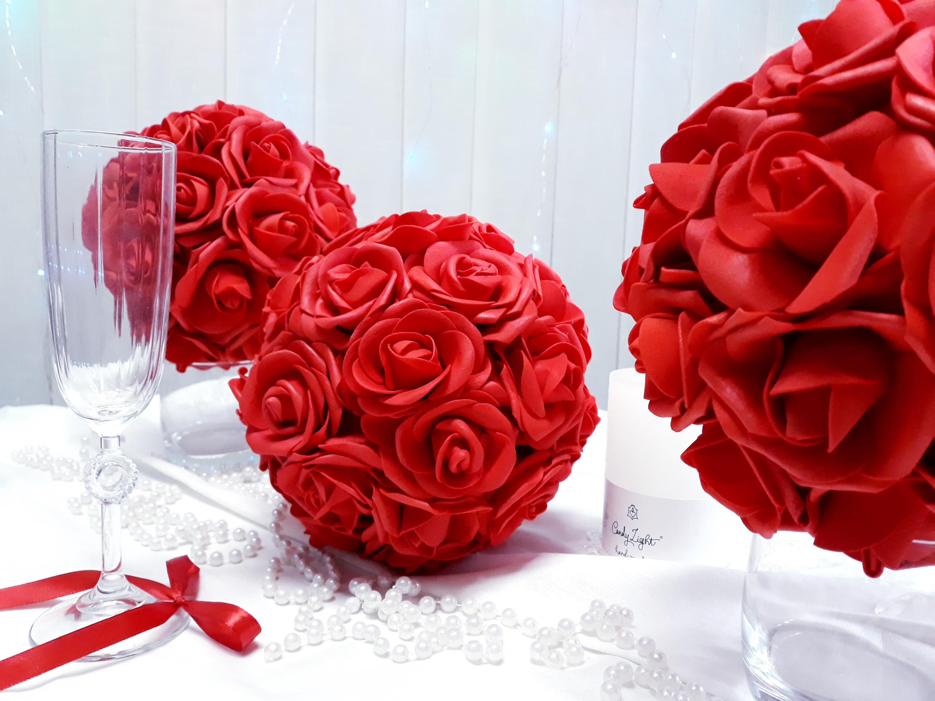 Flower Ball, Wedding Flower Balls, Table Flower Ball, Red Flowers Balls ...