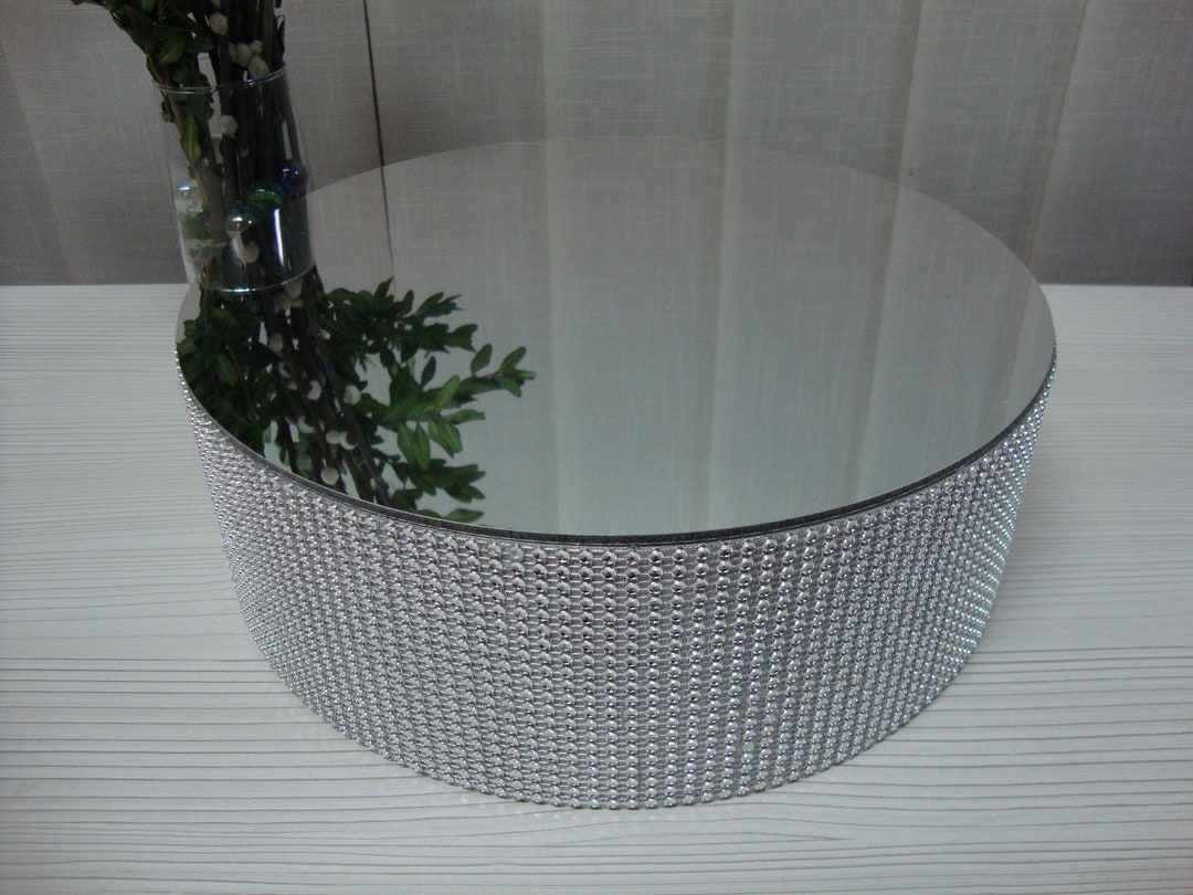 Round Mirror Silver Cake Stand With Rhinestone Sides Height 4 Inches ...