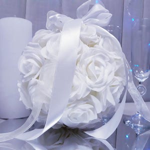 White Wedding Pomander, Flowers Ball, Roses Ball for Wedding, Flower ...