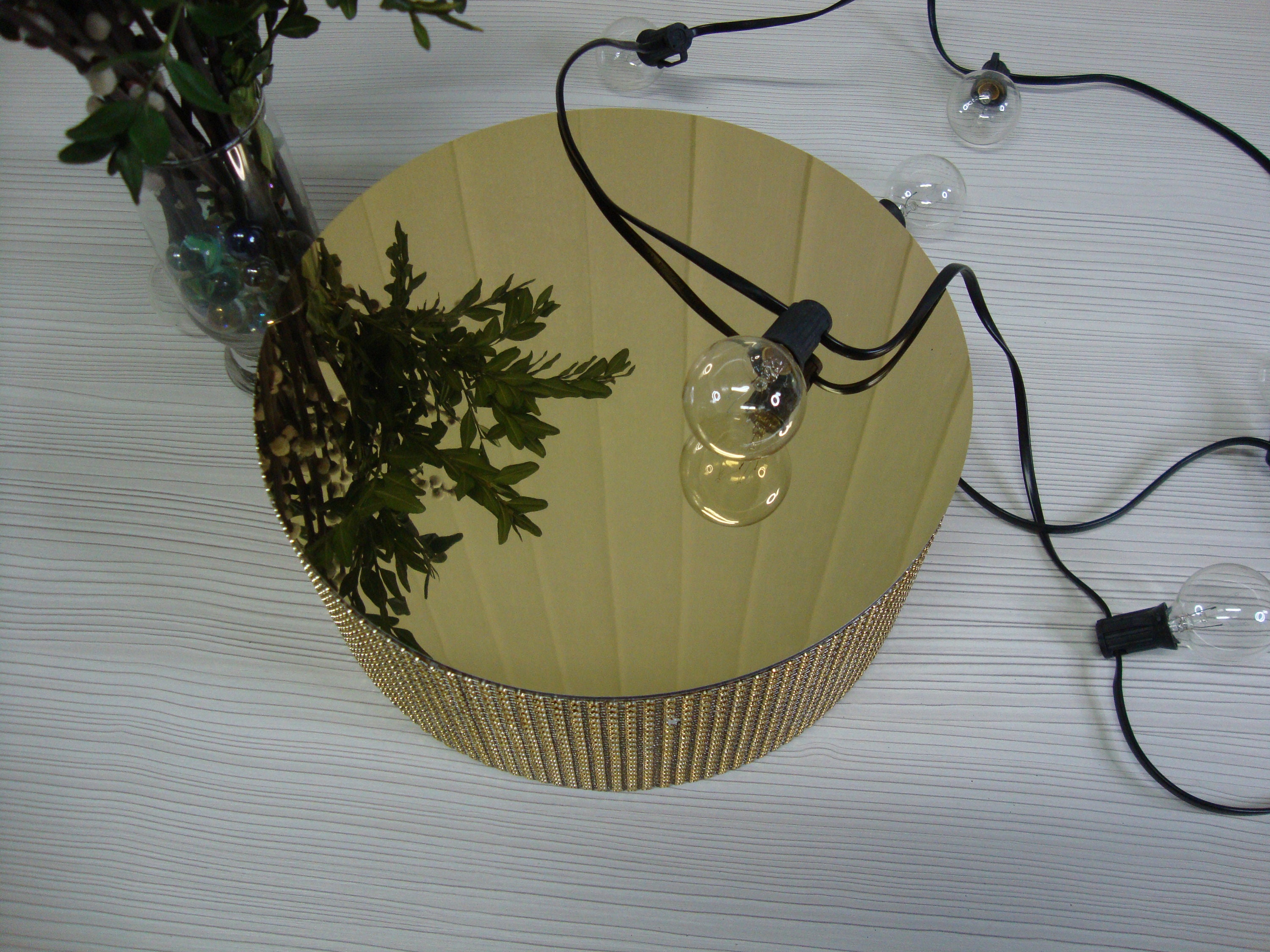 Round Mirror Gold Cake Stand With Rhinestone Sides Height 4 Inches ...
