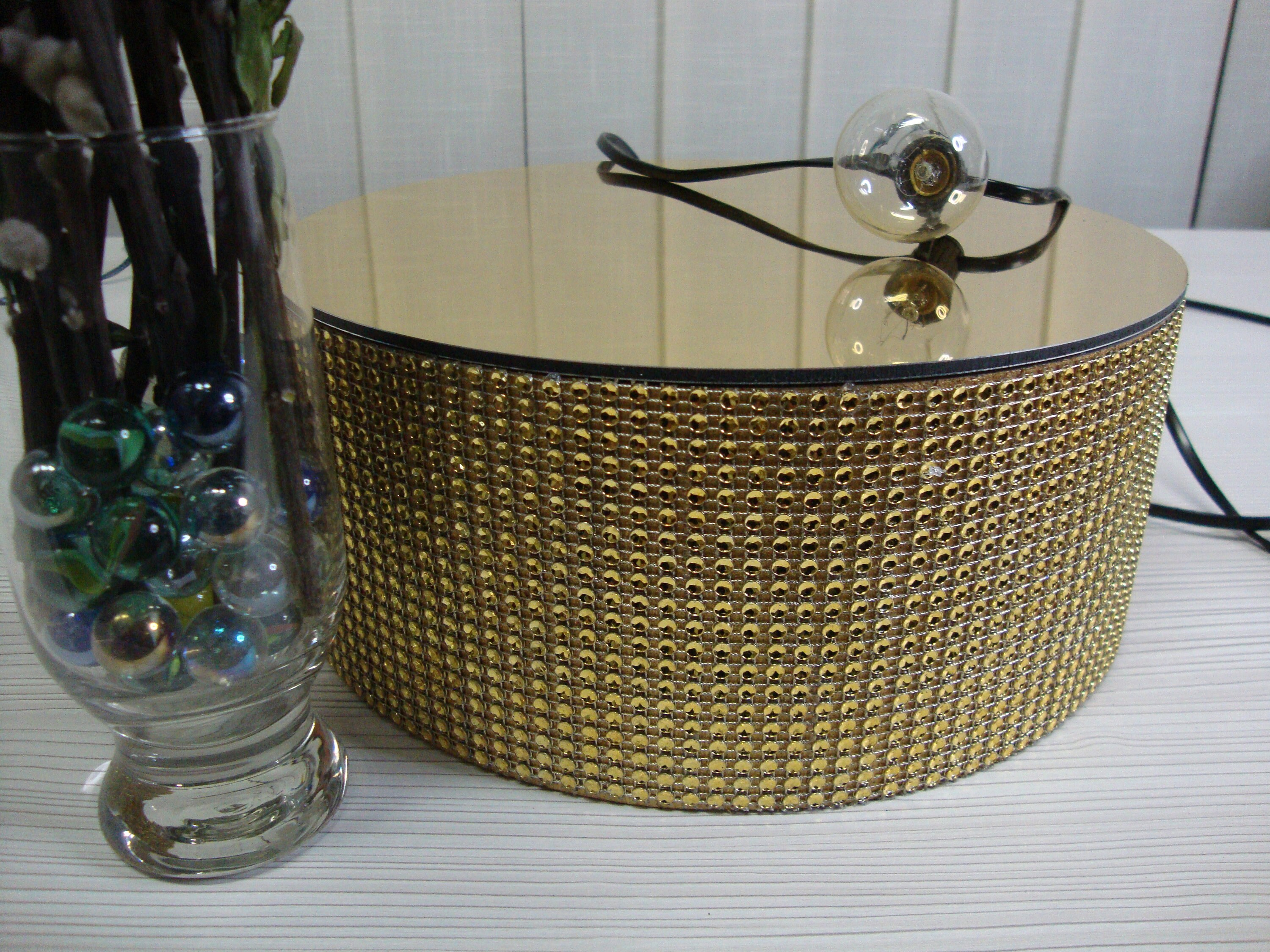 Round Mirror Gold Cake Stand With Rhinestone Sides Height 4 Inches ...