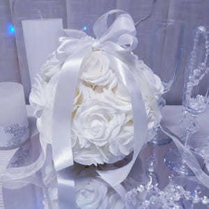 White Wedding Pomander, Flowers Ball, Roses Ball for Wedding, Flower ...
