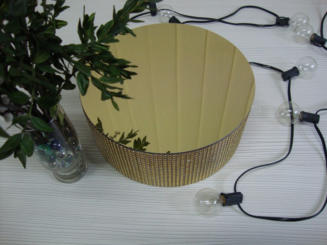 Round Mirror Gold Cake Stand With Rhinestone Sides Height 4 Inches ...