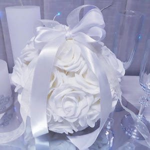 White Wedding Pomander, Flowers Ball, Roses Ball for Wedding, Flower ...