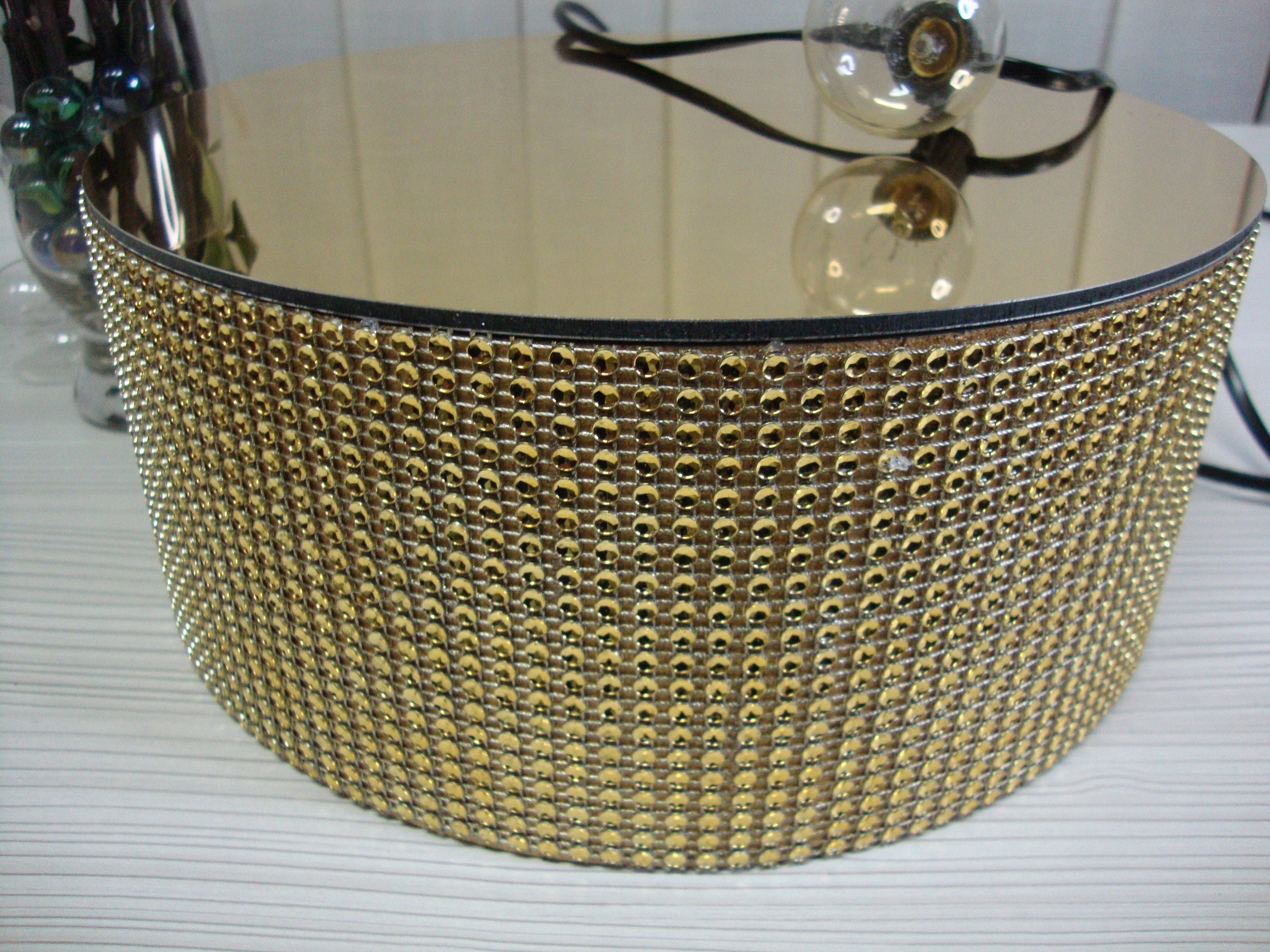 Round Mirror Gold Cake Stand With Rhinestone Sides Height 4 Inches ...