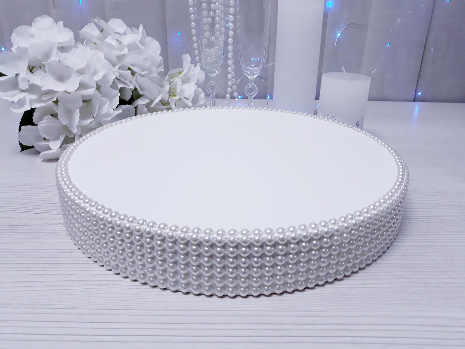 Wedding Cake Stand, White Cake Stand, Pearl Cake Stand, Round Cake ...