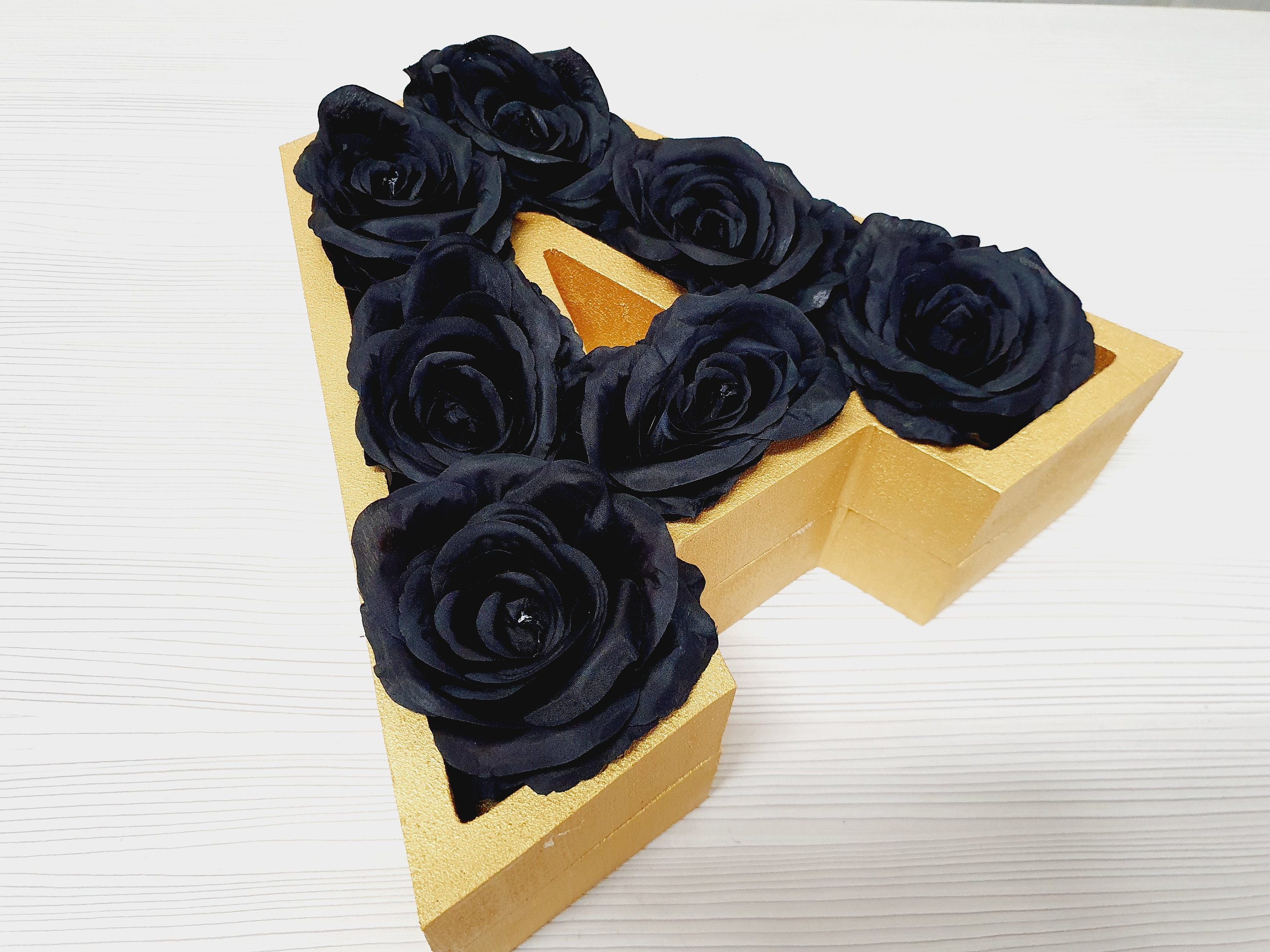Hollow Styrofoam Fillable Letters Black Roses, Gold Fillable Letters ...