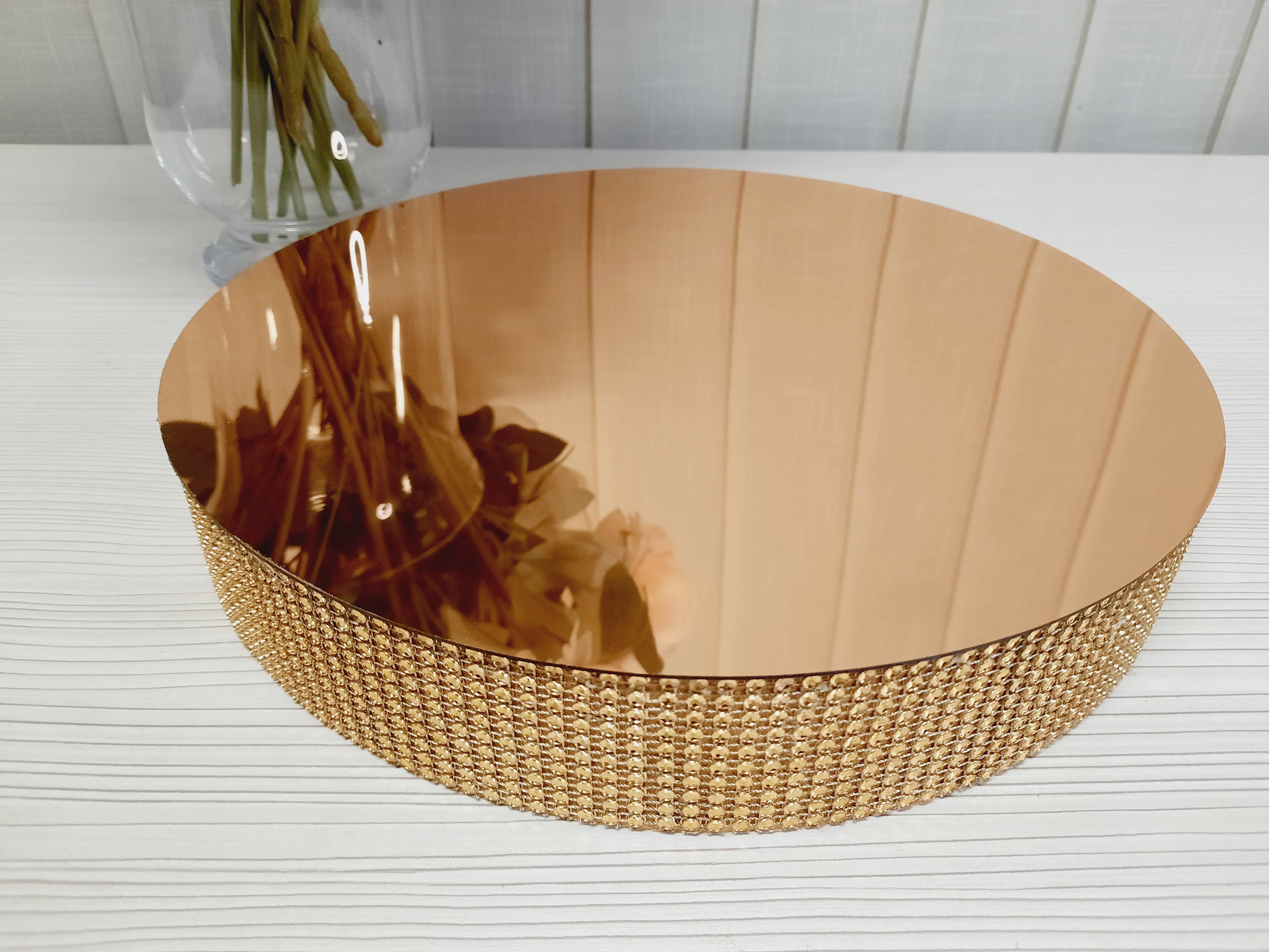 Cake Stand Mirror Gold With Rhinestone Sides, Mirror Wedding Cake Stand ...