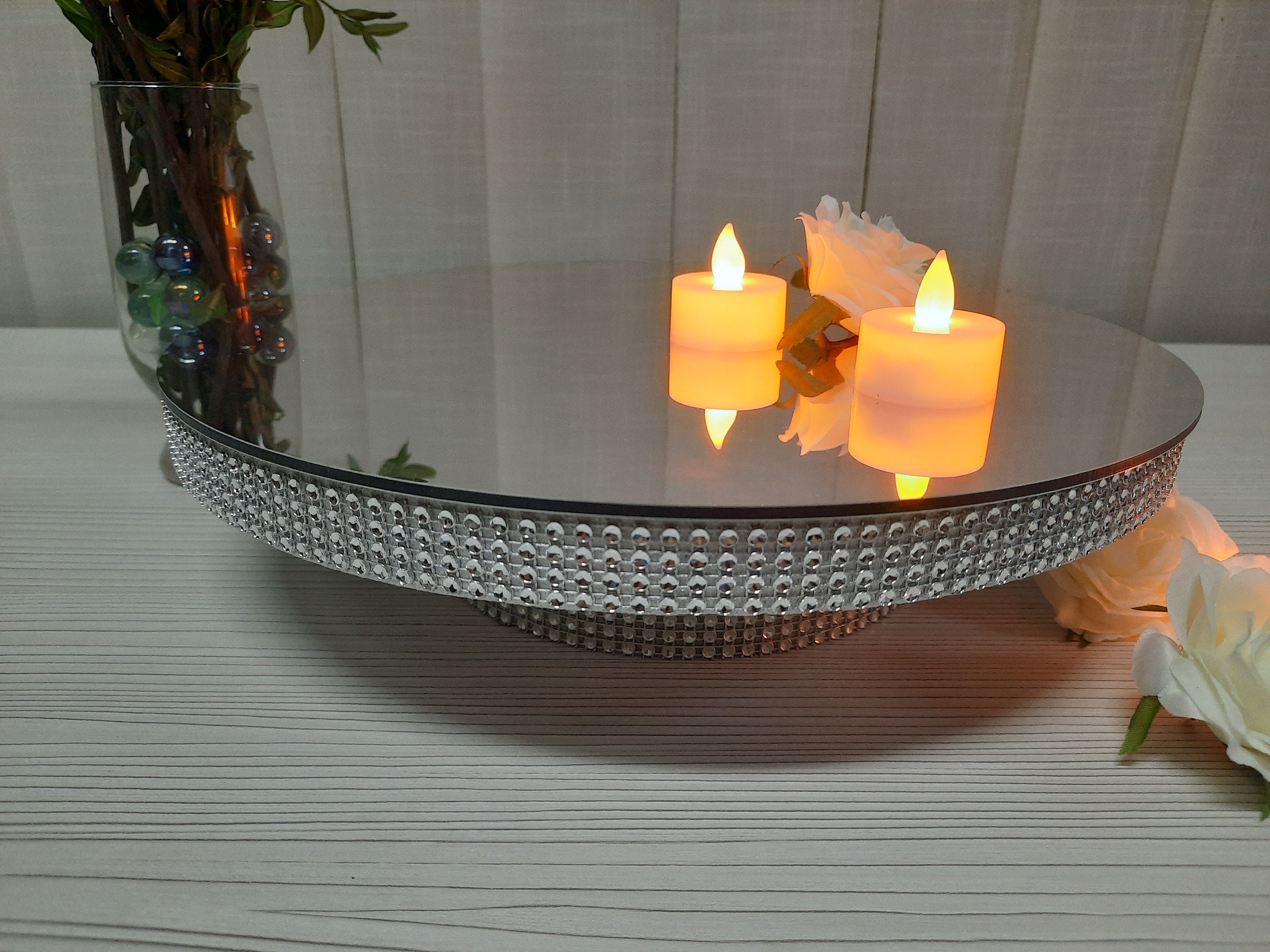 Cake Stand Round Mirror Silver Cake Stand With Rhinestone Sides Height ...