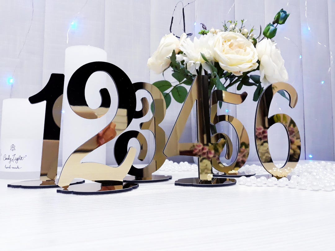 Table Setting, Wedding Table Numbers, Table Numbers With Stands, Gold ...