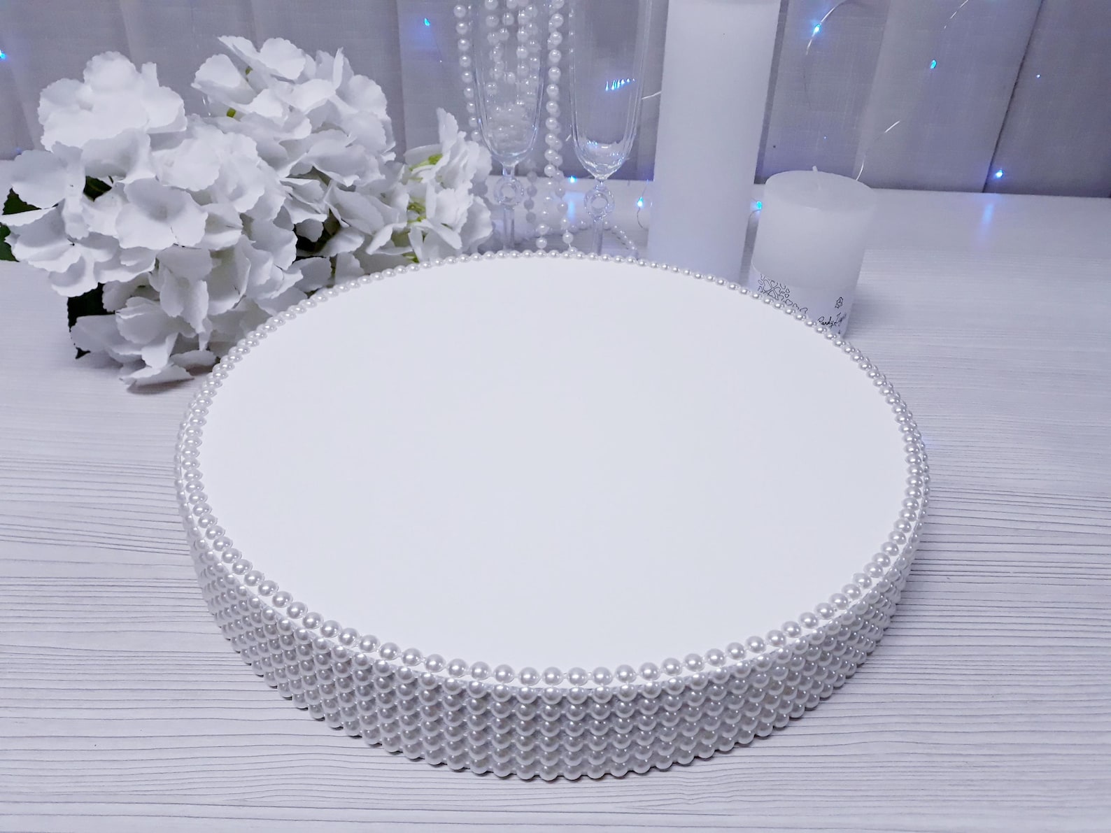 Wedding Cake Stand, White Cake Stand, Pearl Cake Stand, Round Cake ...