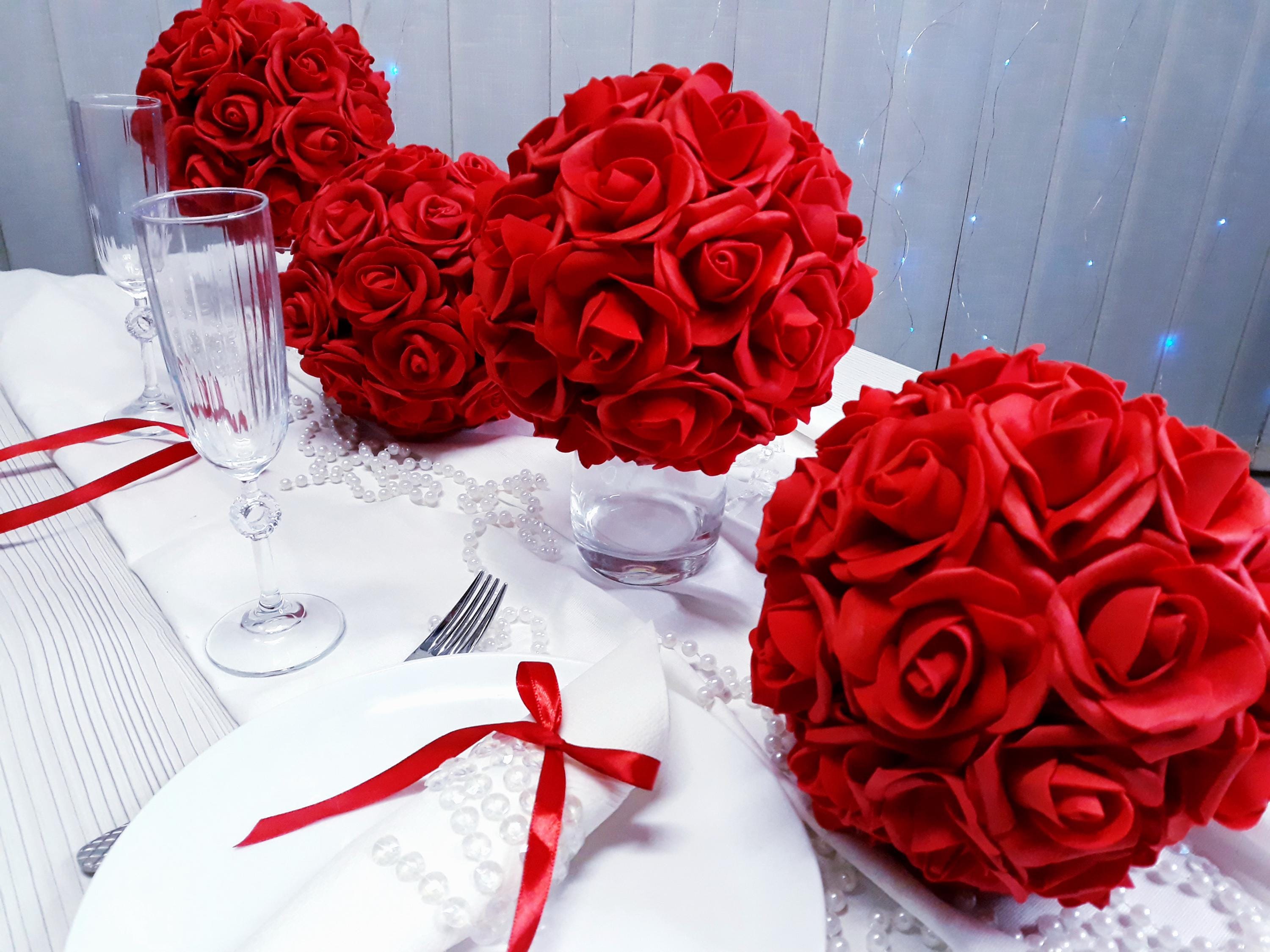 Flower Ball, Wedding Flower Balls, Table Flower Ball, Red Flowers Balls ...