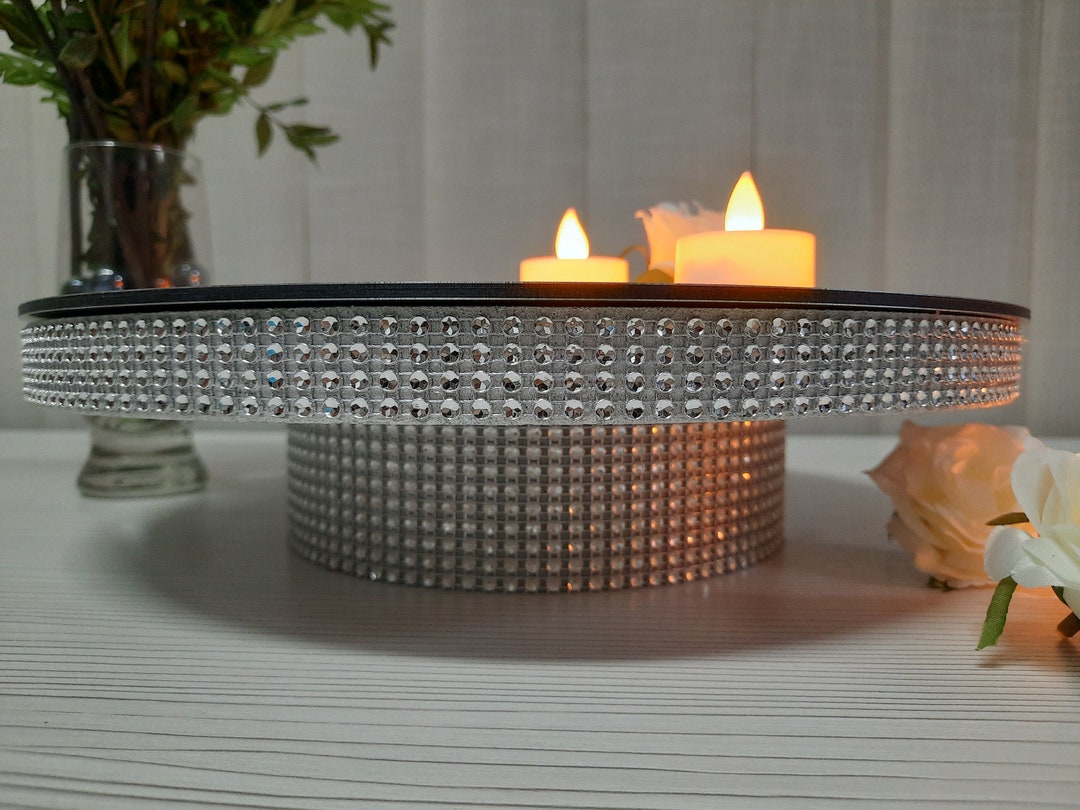 Cake Stand Round Mirror Silver Cake Stand With Rhinestone Sides Height ...