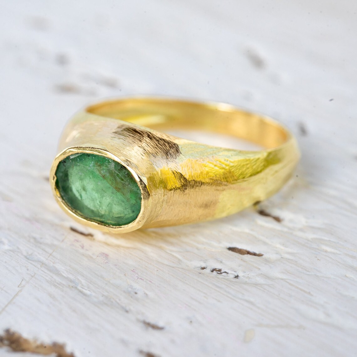 18k Solid Gold Emerald Ring Emerald Gypsy Ring - Etsy