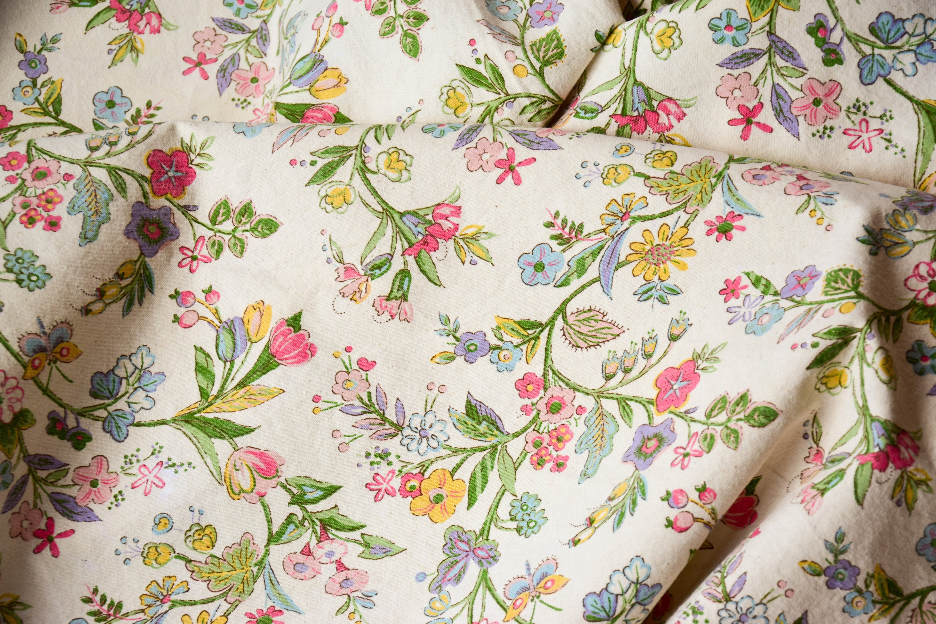 Antique Vintage Big Linen Curtains Organic Flowers Pattern Boudoir ...