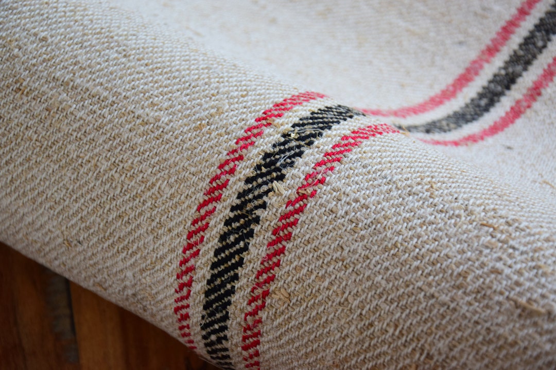 Heavy Nubby Stair Runner 2 M Price/meter Red-black Stripes Antique Bolt ...
