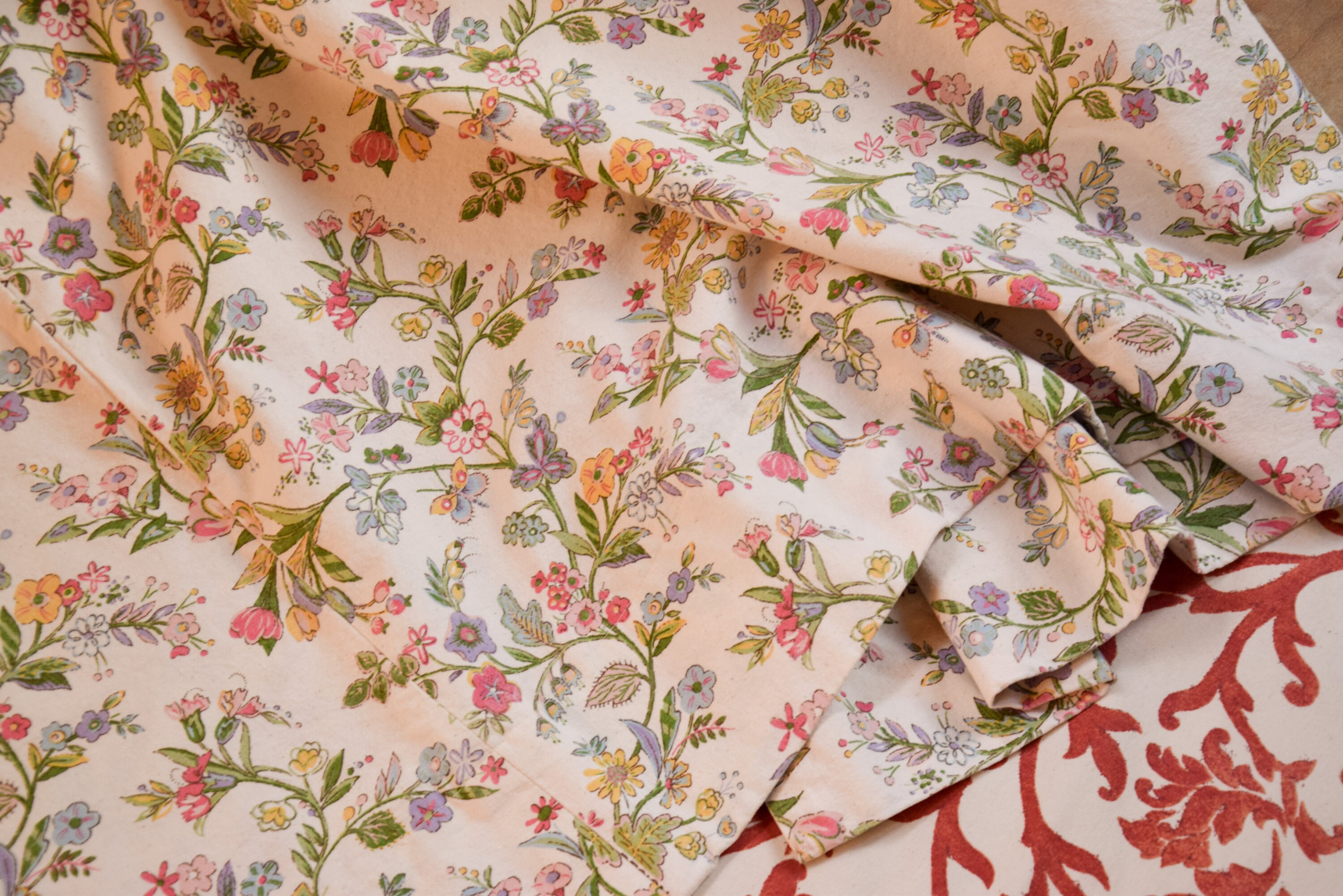 Antique Vintage Big Linen Curtains Organic Flowers Pattern Boudoir ...