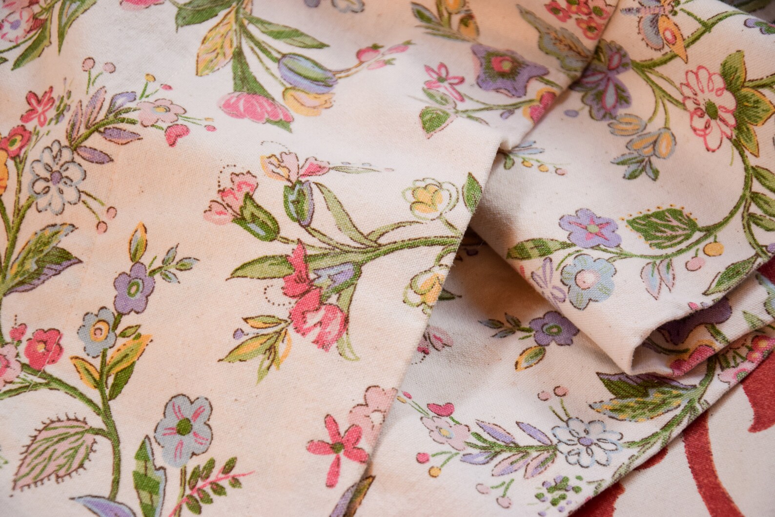 Antique Vintage Big Linen Curtains Organic Flowers Pattern Boudoir ...