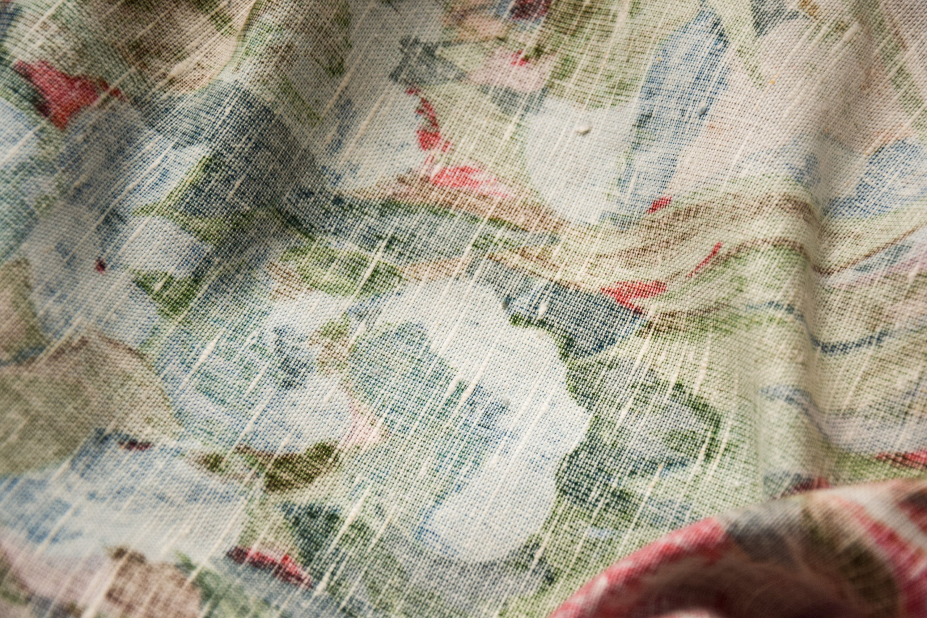 Antique Vintage Pair Linen Curtains Organic Flowers Pattern Boudoir ...
