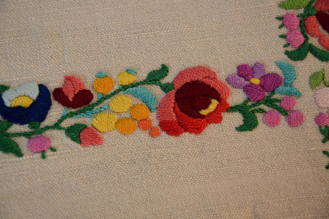 Antique Hungarian Kalocsa Tablecloth Handmade Embroidered Folk ...