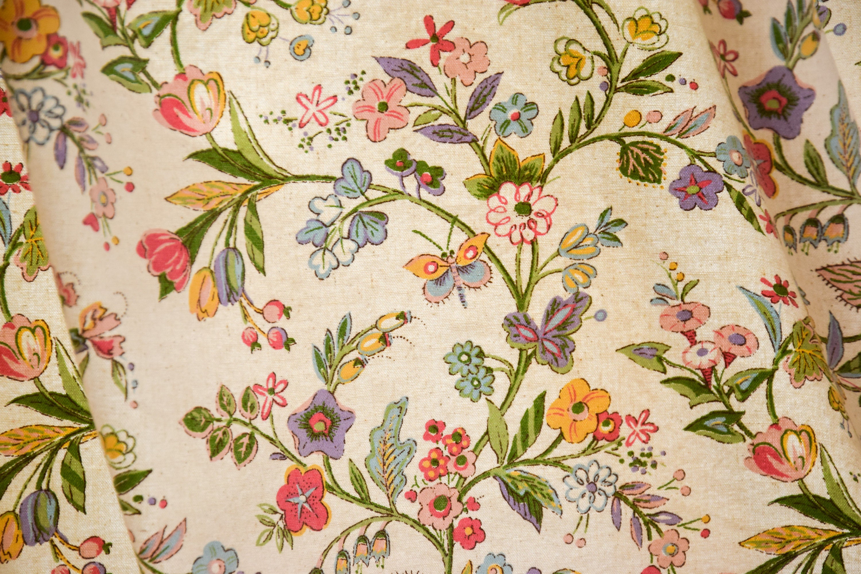 Antique Vintage Big Linen Curtains Organic Flowers Pattern Boudoir ...