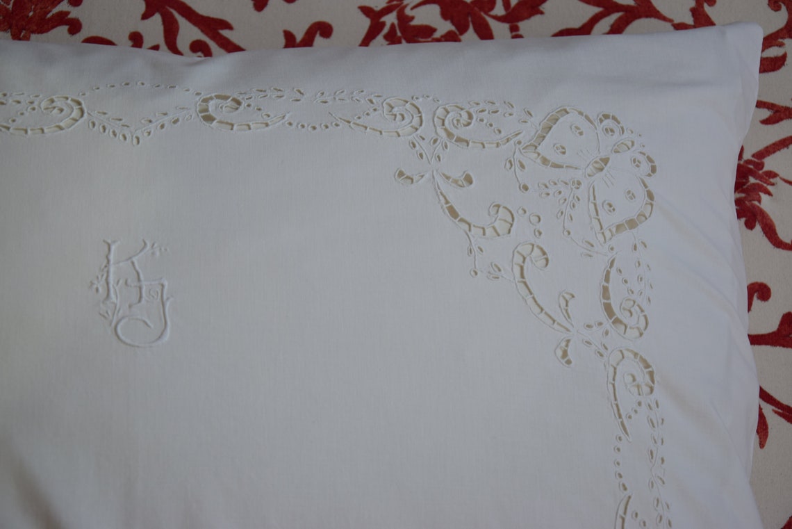 Antique French Linen Pillowcase Handmade Richelieu Embroidery - Etsy