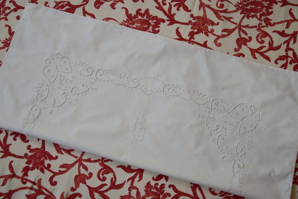 Antique French Linen Pillowcase Handmade Richelieu Embroidery | Etsy