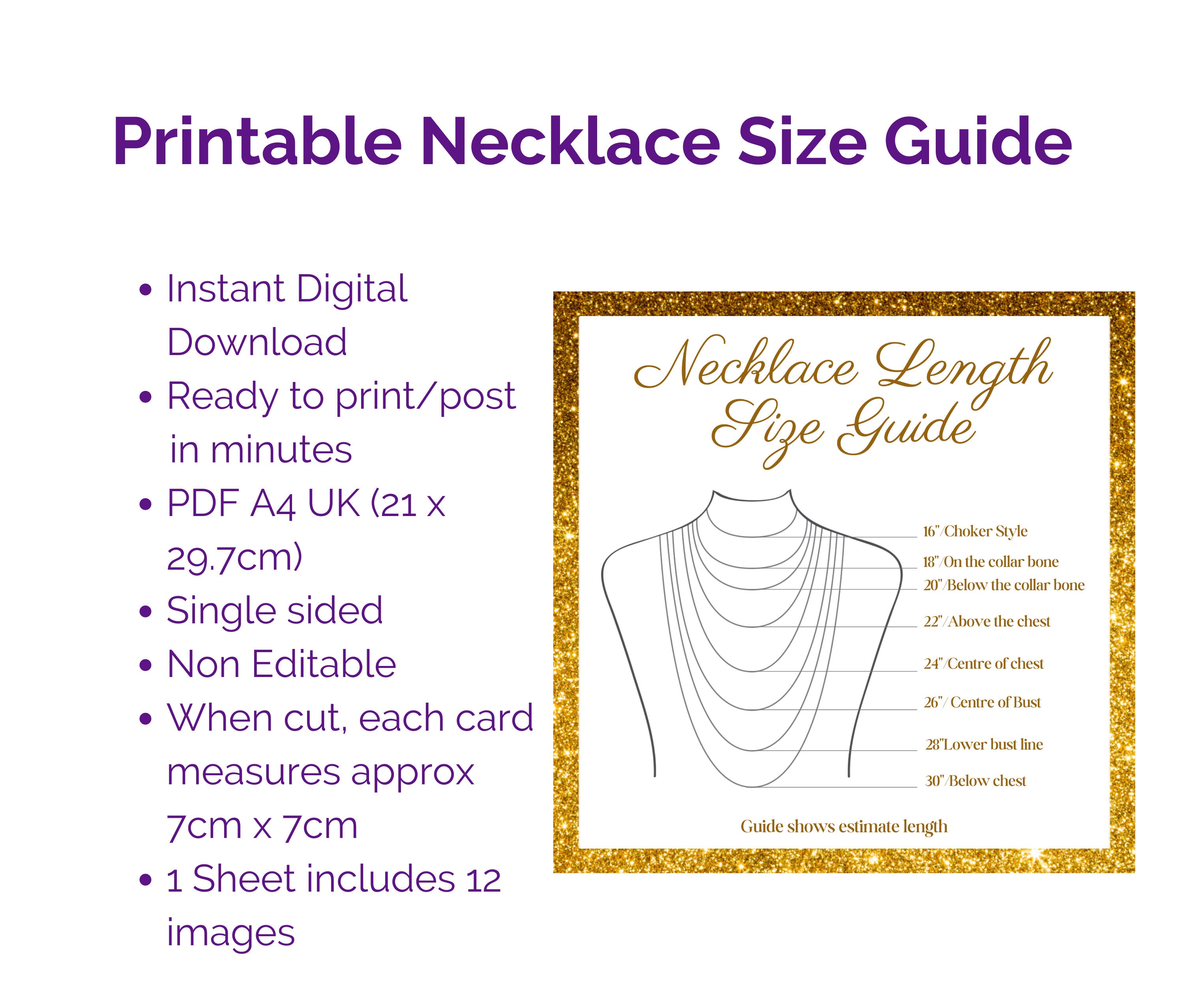 Necklace Guide Size Chart Template Printable Easy to Use Chain Length ...