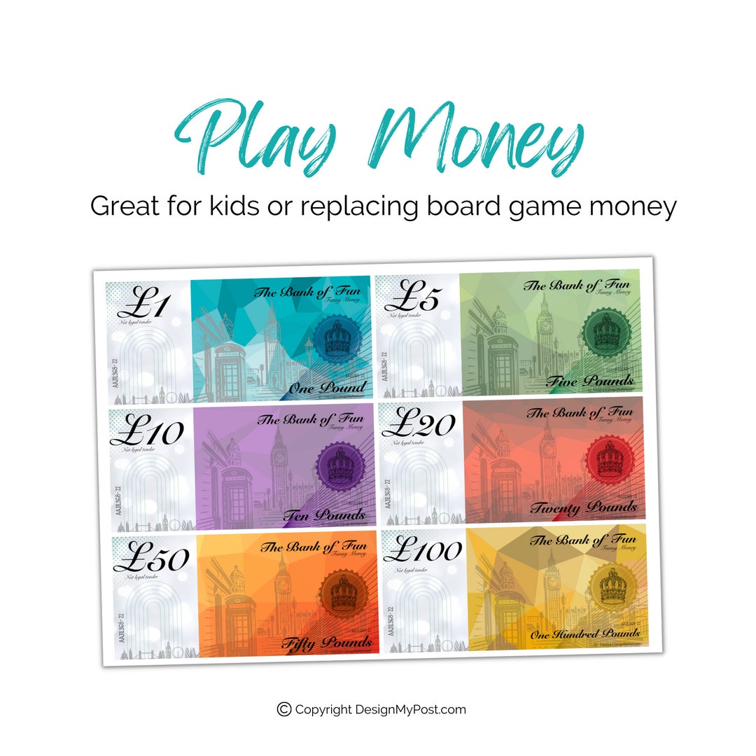 Printable Bank Notes in Pounds. Pretend Fun Money, Great for Kids Toy ...