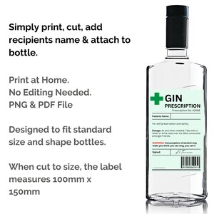 Gin Prescription Label. Printable Novelty Gift. Funny Gift. Digital ...