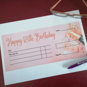 Pink 18th Birthday Oversized Gift Cheque (digital Download) - Etsy UK
