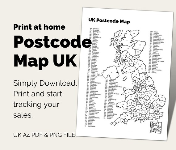 Printable UK Postcode Map. Etsy Sales Tracker. A4 Print at | Etsy UK