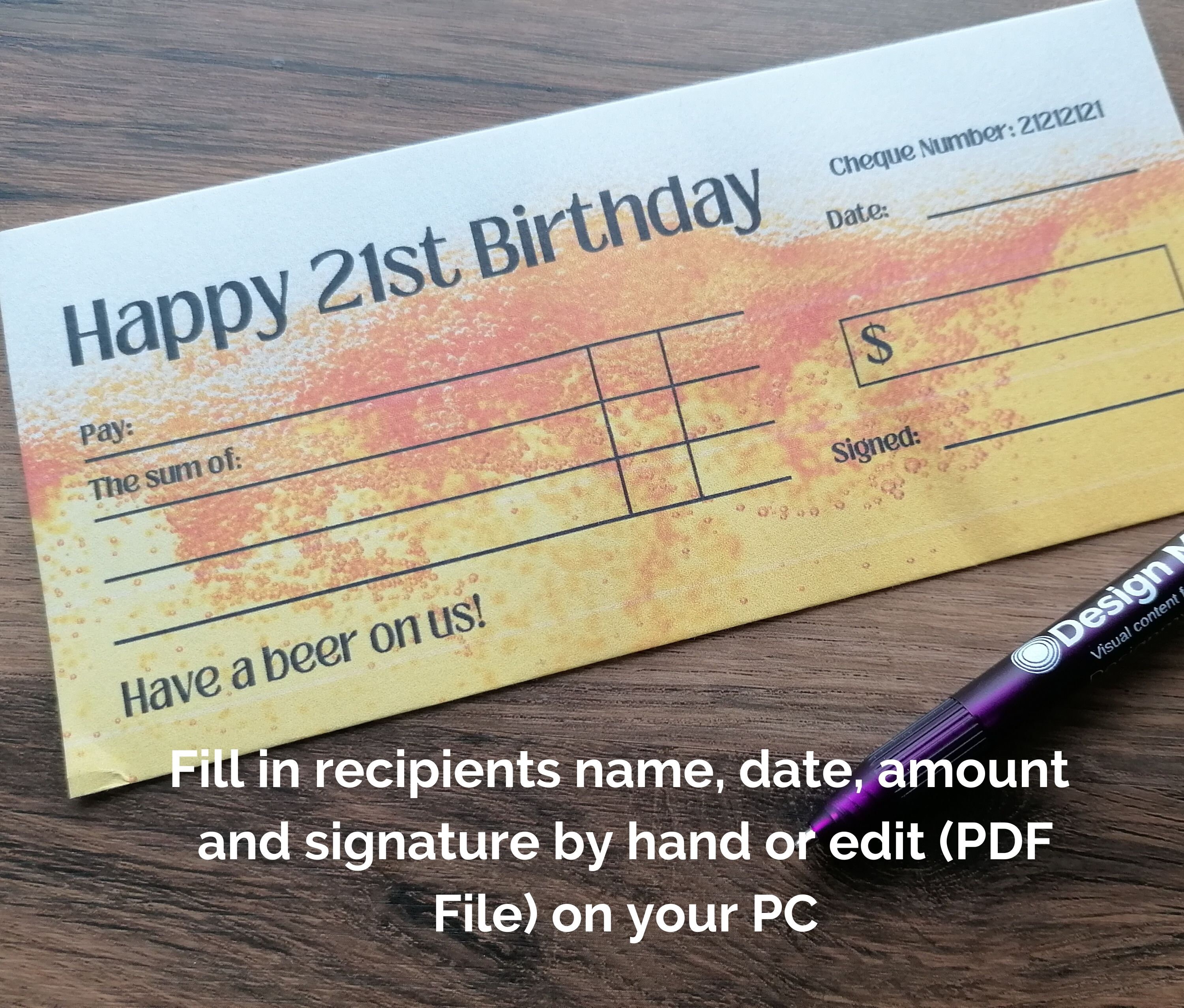 21st Novelty Birthday Cheque. Gifting Fake Blank Cheque - Etsy