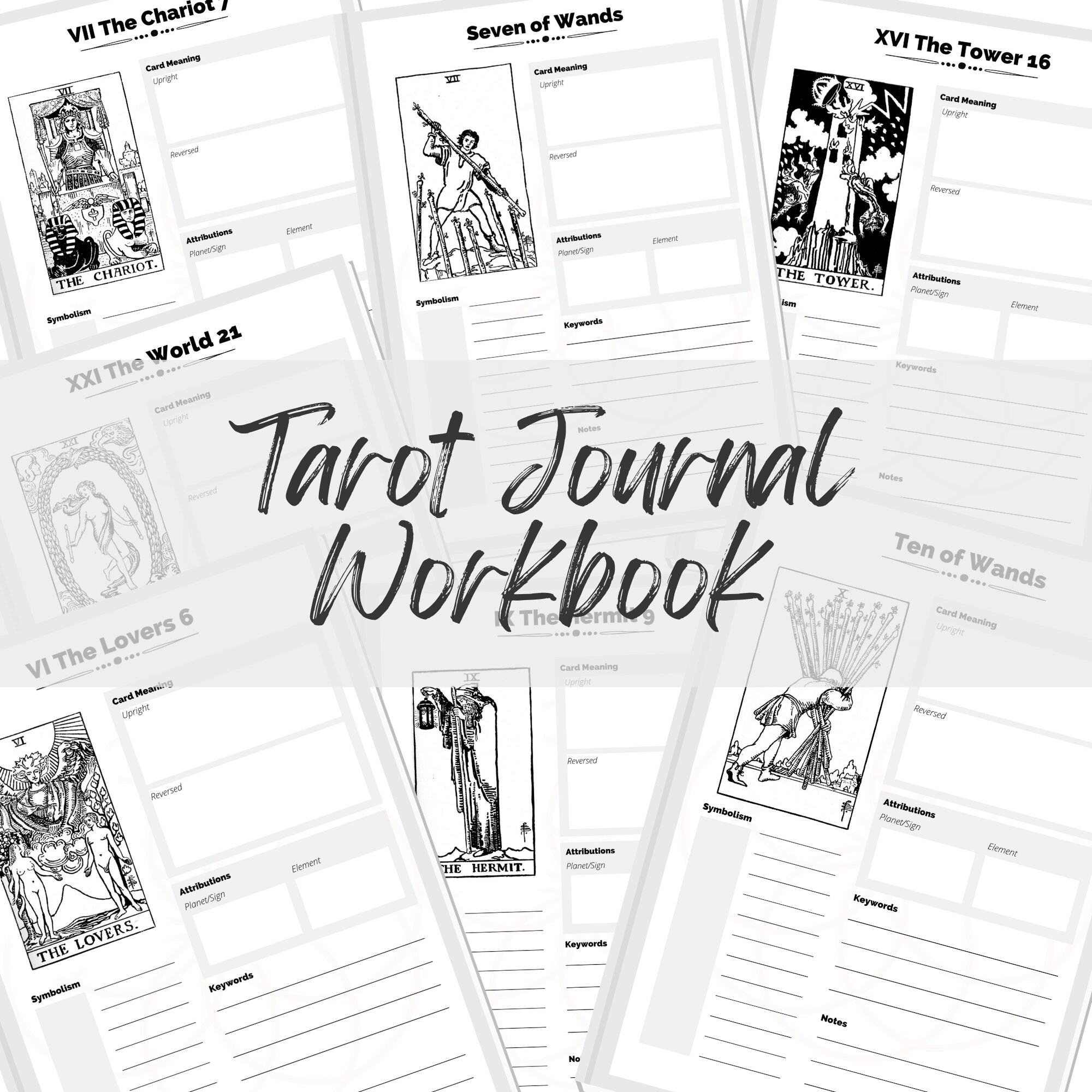 Printable Tarot Card Worksheets, 78 Classic Tarot Deck Cheat Sheets ...
