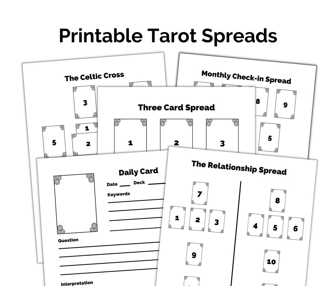 Tarot Spreads Printable Work Sheets. 6 Blank and Guided Tarot - Etsy