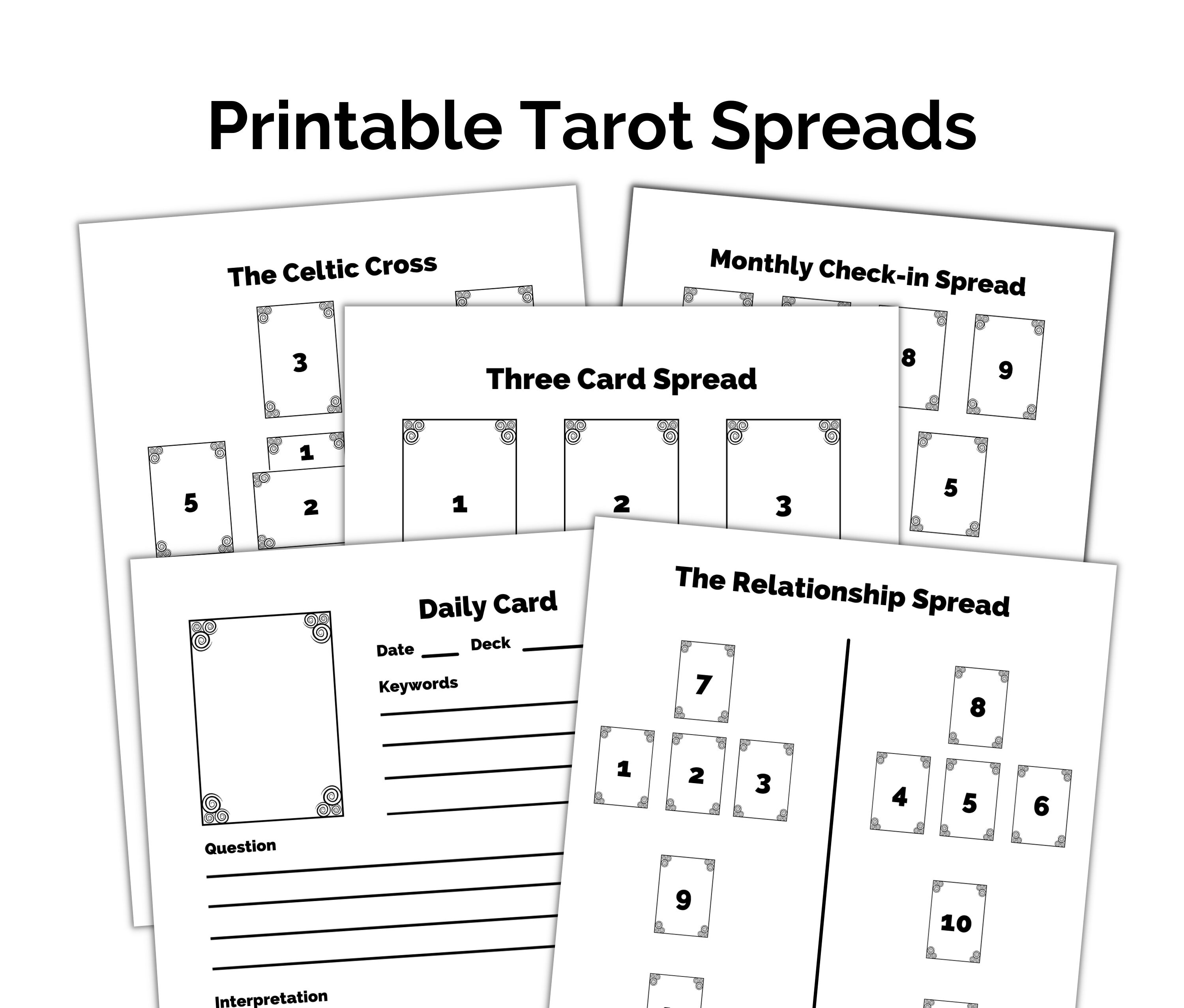 Tarot Spreads Printable Work Sheets. 6 Blank and Guided Tarot - Etsy