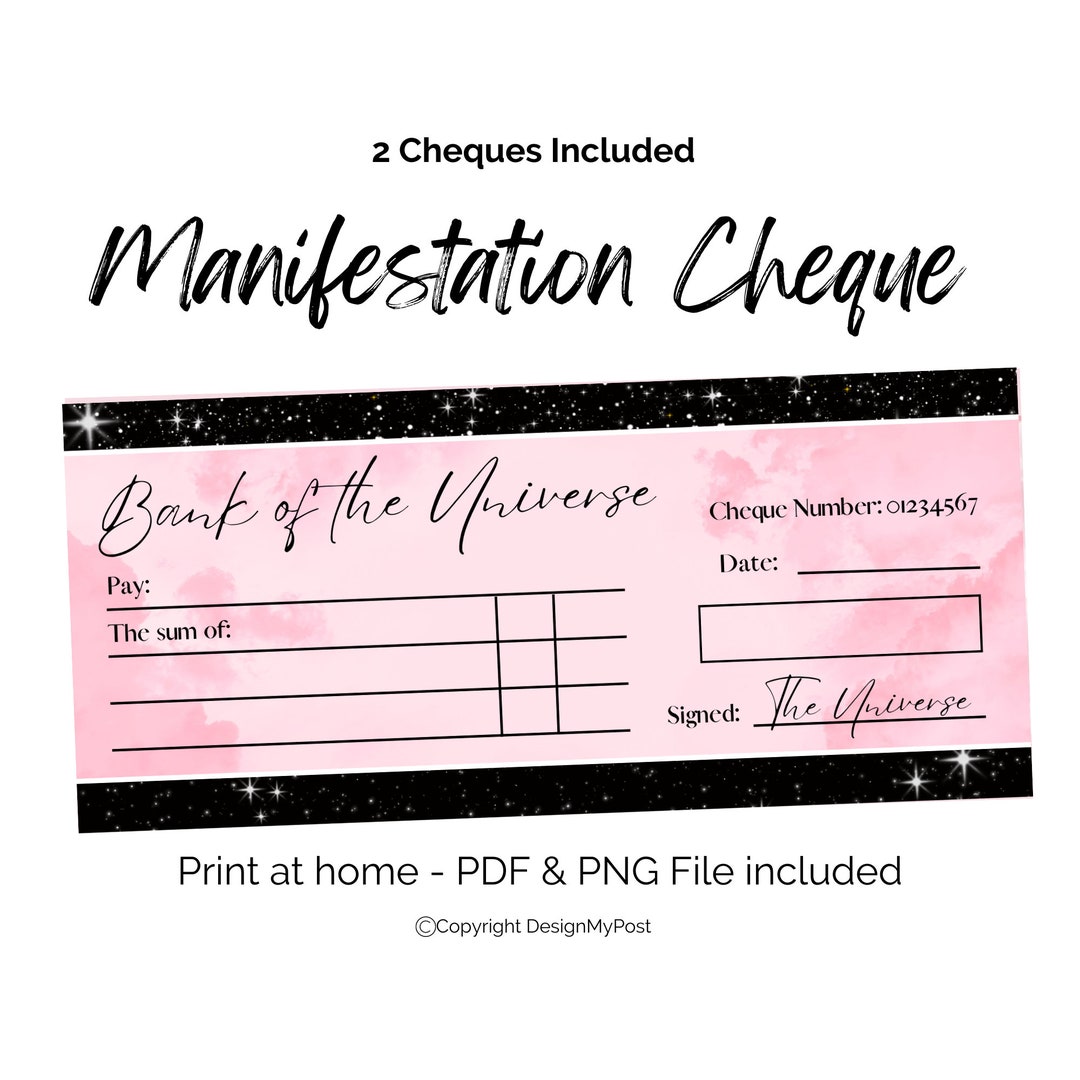 Manifestation Cheques: Pink & Black Law of Attraction Printable ...