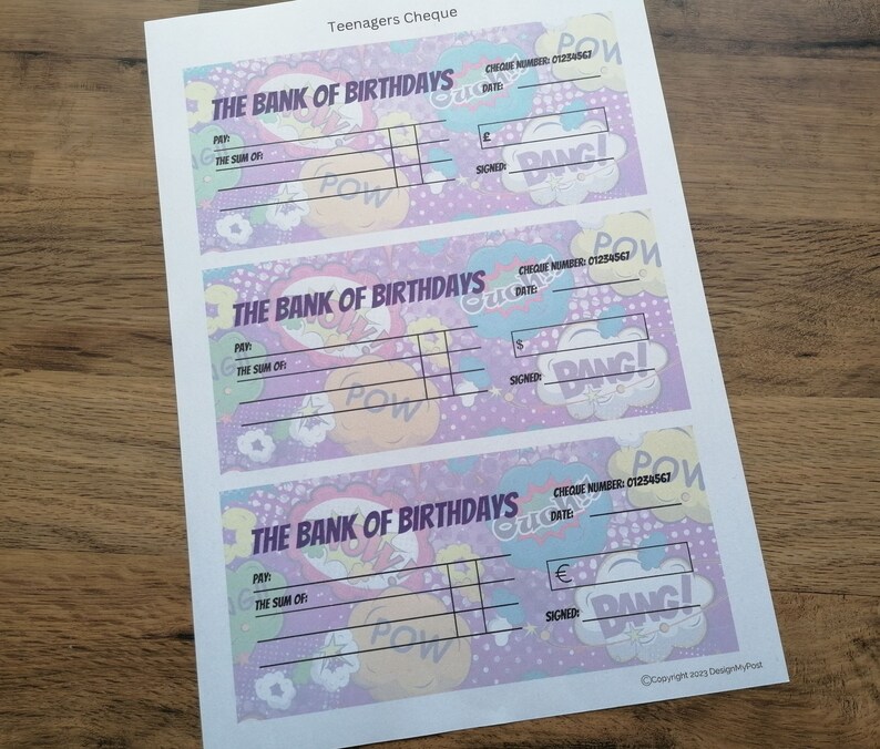 Birthday Cheque Ideal for Teenagers. Printable Fun Cartoon - Etsy