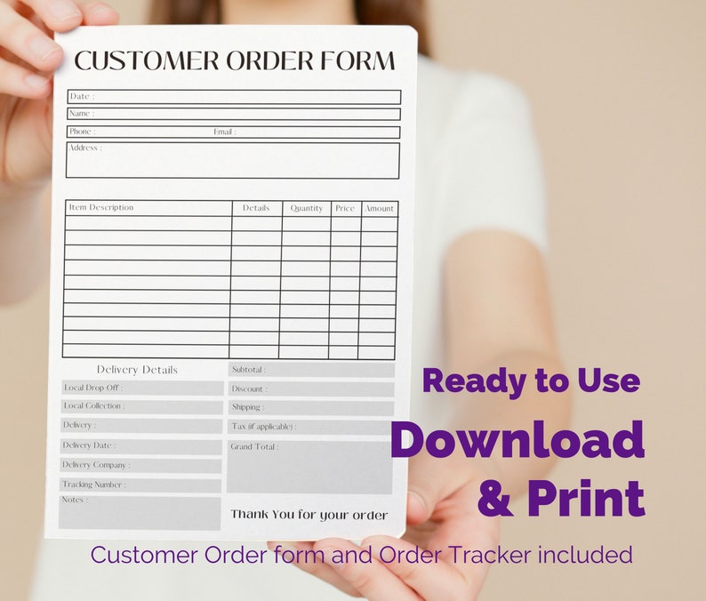 Printable Customer Order Form & Order Tracker, Downloadable Small ...
