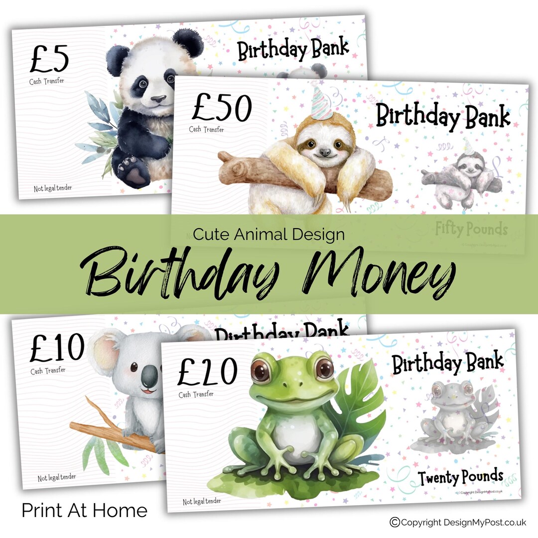 Printable Birthday Money. Animal Theme Birthday Gift Token. - Etsy