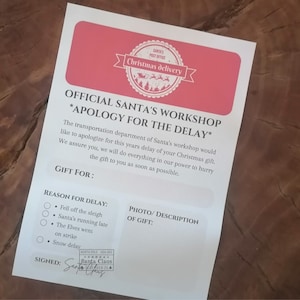 Christmas Gift Delay Apology Letter. Printable A4 Notification From ...