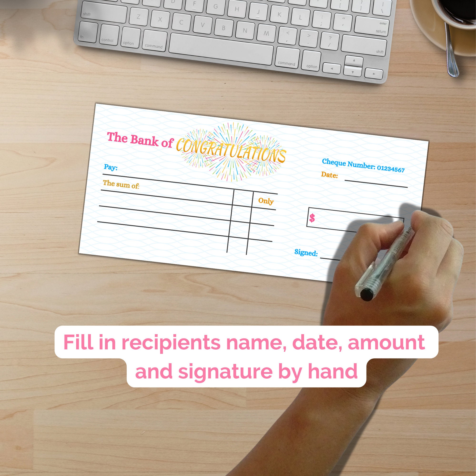 Congratulations Cheque. Printable Gift Cheque Template. Euros - Etsy