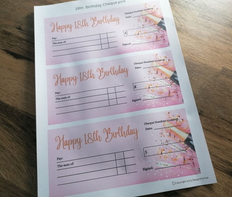 18th Birthday Cheque. Gift Blank Cheque Template Euros, Pounds ...