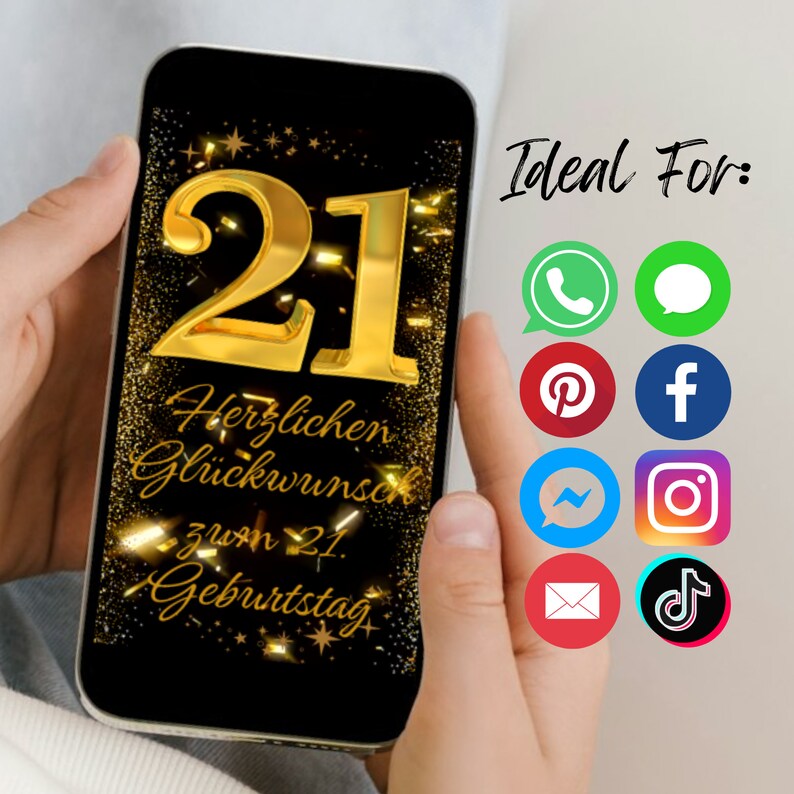 Alles Gute Zum 21. Geburtstag Als E-card.schwarz Und Gold. Digital ...