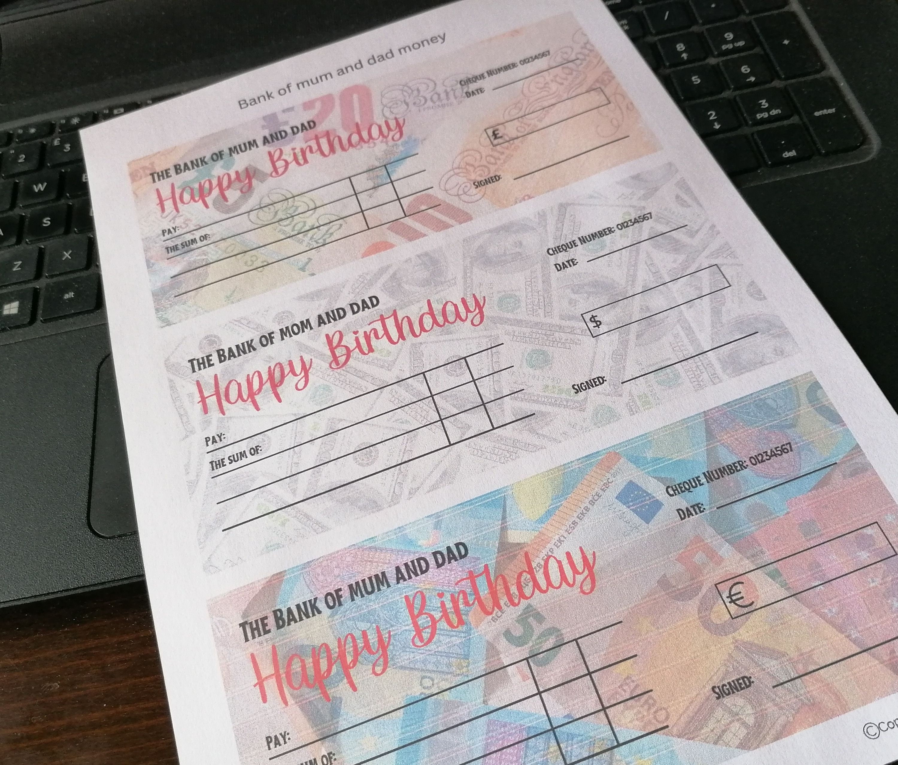 Bank of Mum and Dad Birthday Cheque. Gifting Cheque Template - Etsy ...