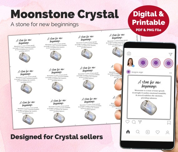 Printable Moonstone Crystal Meaning Card Insert Plus Digital - Etsy