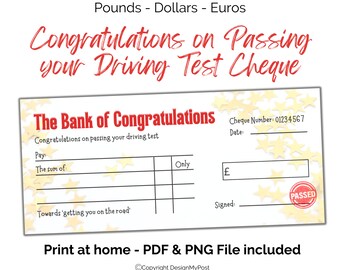Graduation Gifting Cheque. Printable Blank Cheque. Euros, Pounds and ...