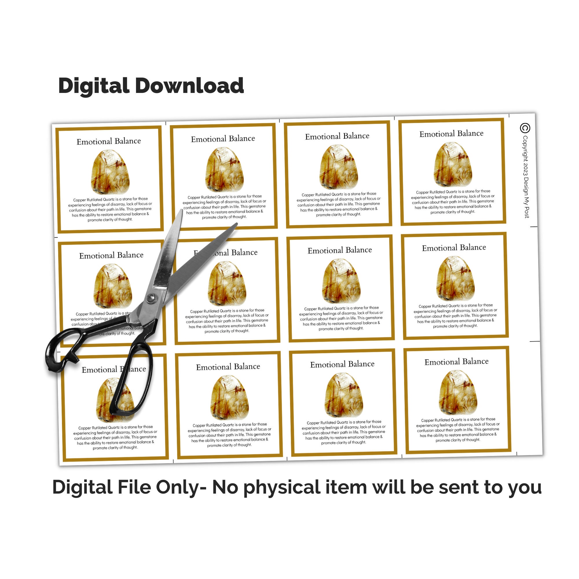 Printable Copper Rutilated Quartz Crystal Info Cards for Crystal ...