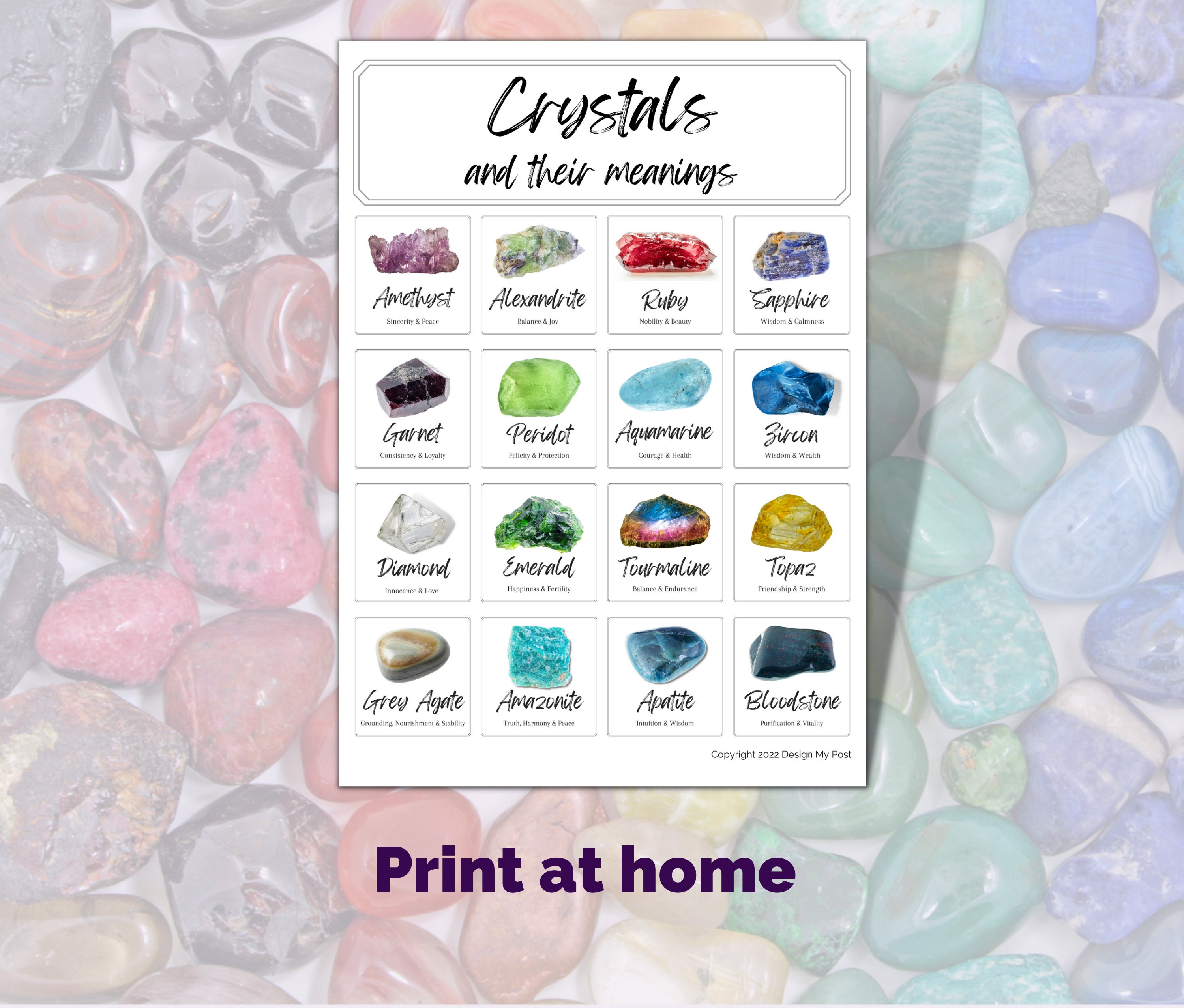 Printable Crystal Meanings & Birthstones PDF Cheat Sheet. A4 | Etsy UK