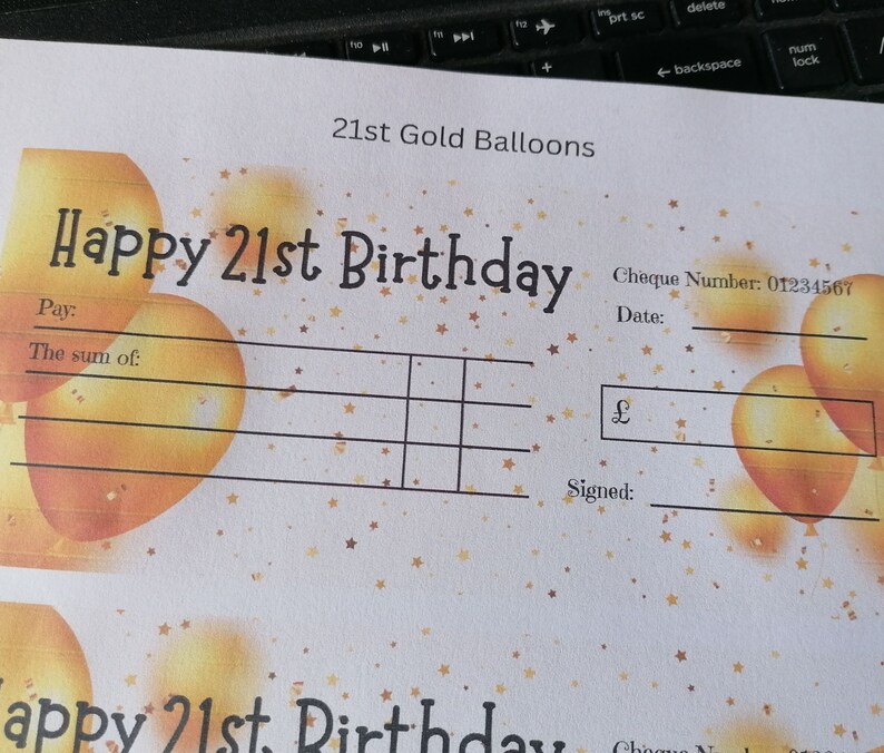 21st Birthday Gift Fake Blank Cheque Template Euros Pounds & - Etsy
